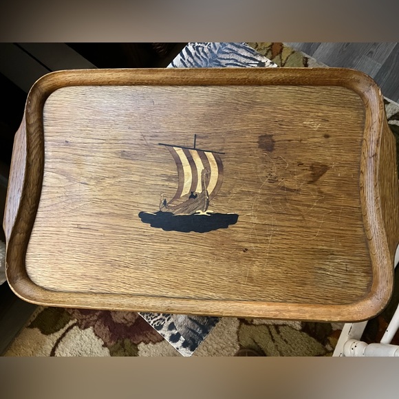 Accents | Antique Wooden Serving Tray Inlaid With Viking Theme | Poshmark